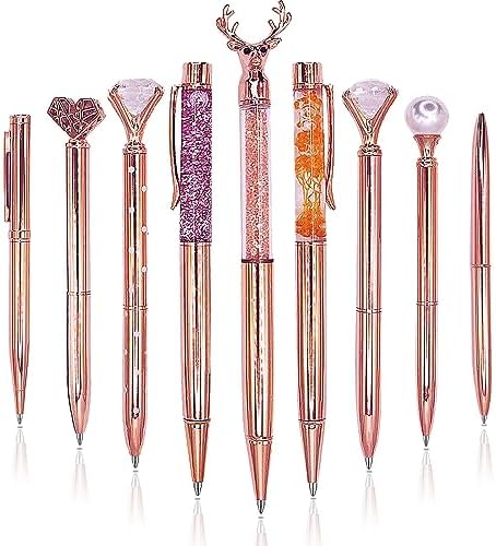 Amazon.com : Qinnzmed 9 Pcs Ballpoint Rose Gold Pens Metal Glitter ...