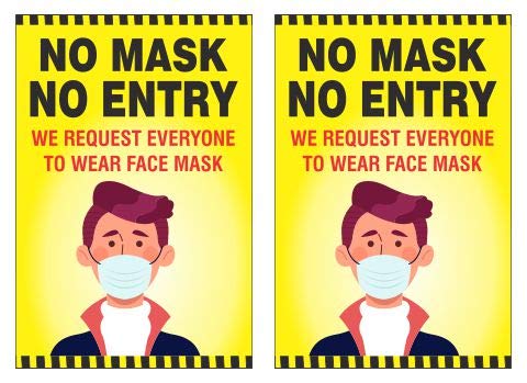 2 pcs,No Mask No Entry Wall Poster - Request to Wear Face Mask Full ...