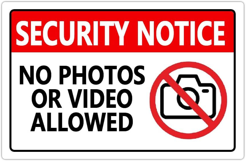 Amazon.com : No Photos Or Video Allowed Sign,10X7 Inch Warning Stickers ...