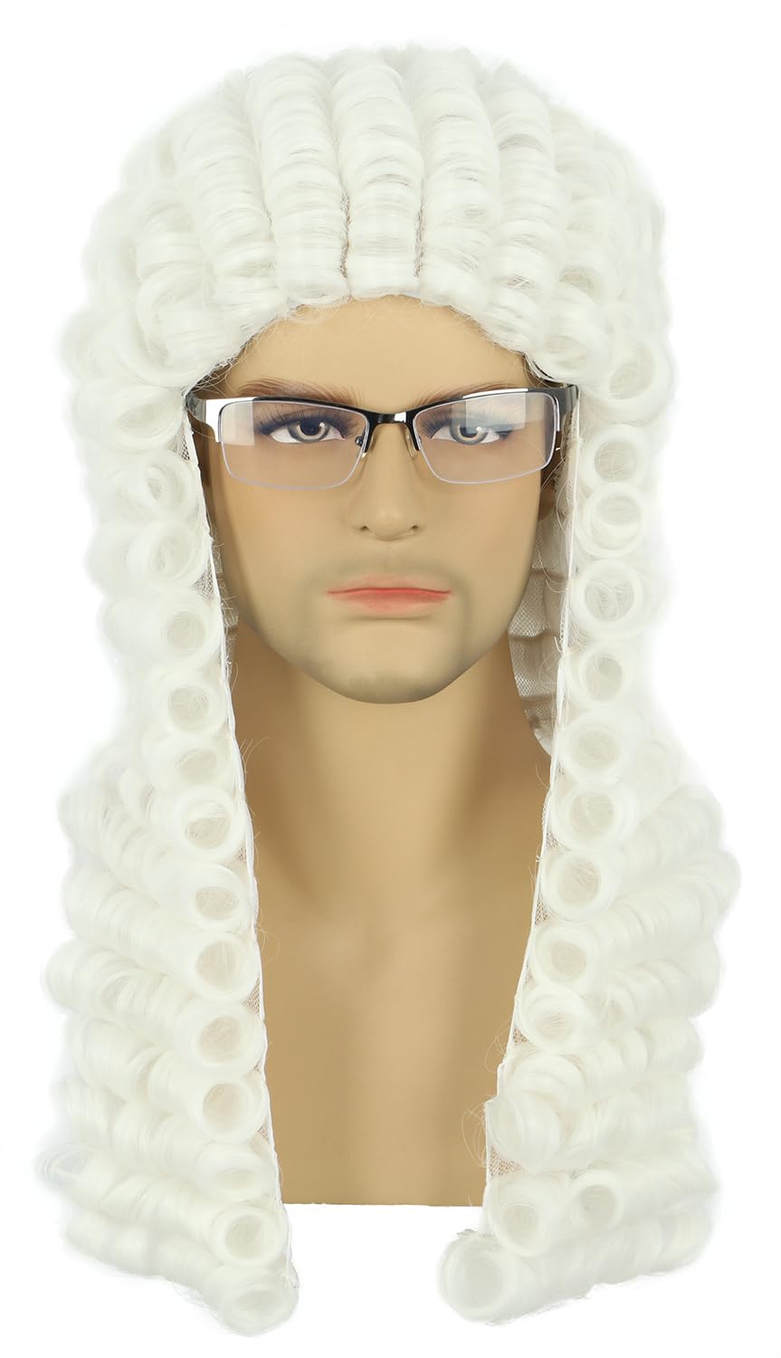 Amazon.com: yuehong Adult Long Curly White Barrister Judge Wig ...