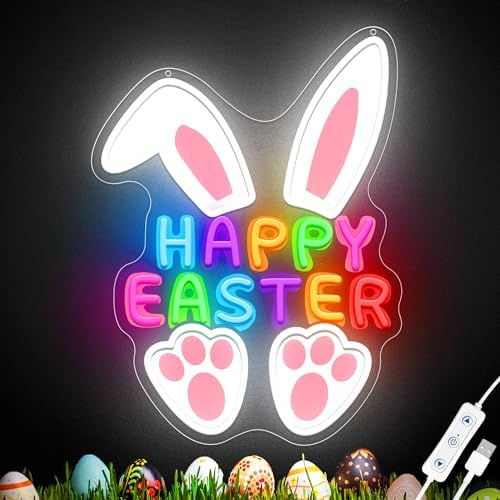 Amazon.com : SELICOR Happy Easter Neon Sign, LED Bunny Egg Wall Decor ...