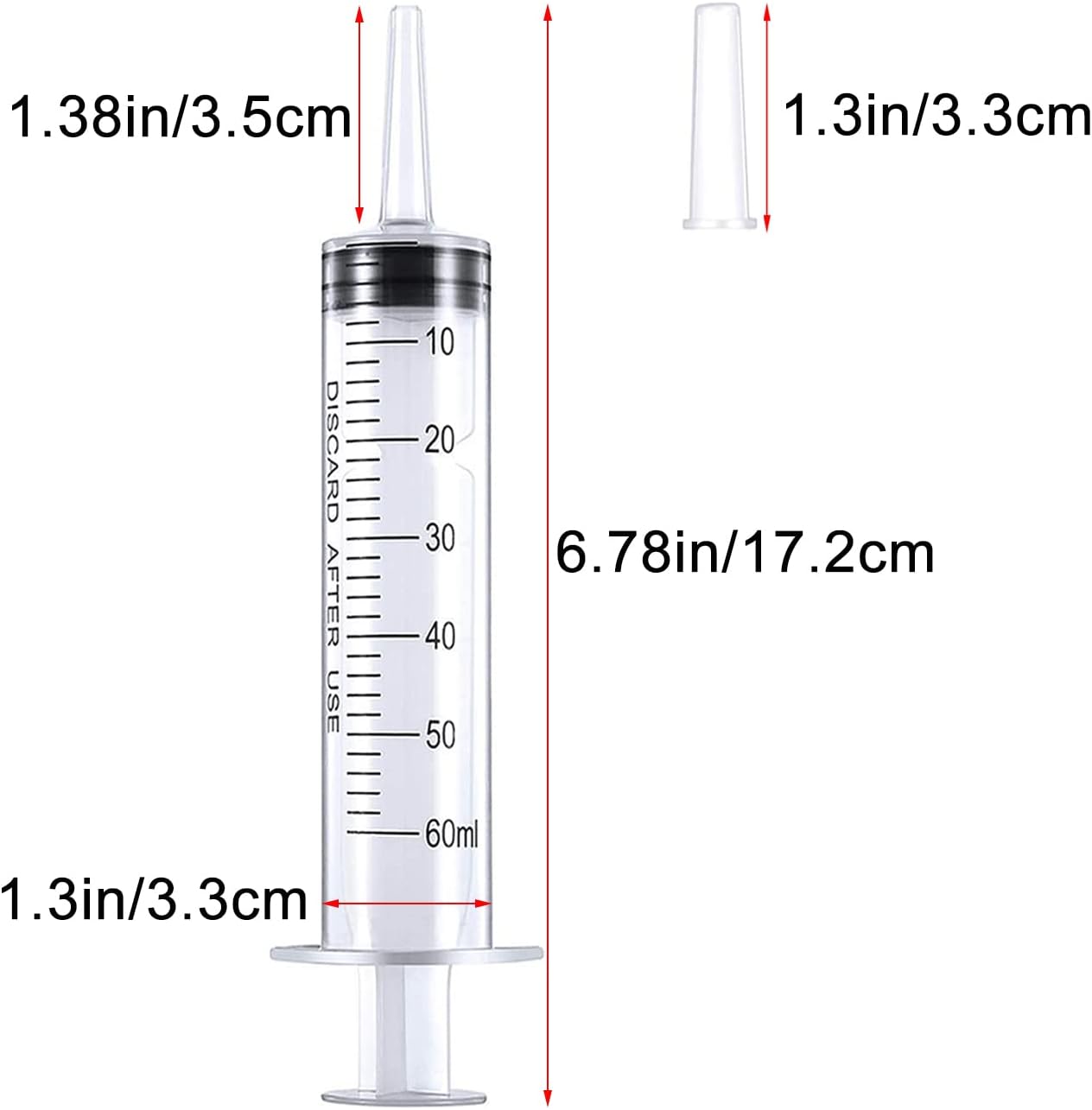 Paquete de 5 jeringas de plástico de 2.0 fl oz, jeringas grandes, empaquetadas individualmente ...