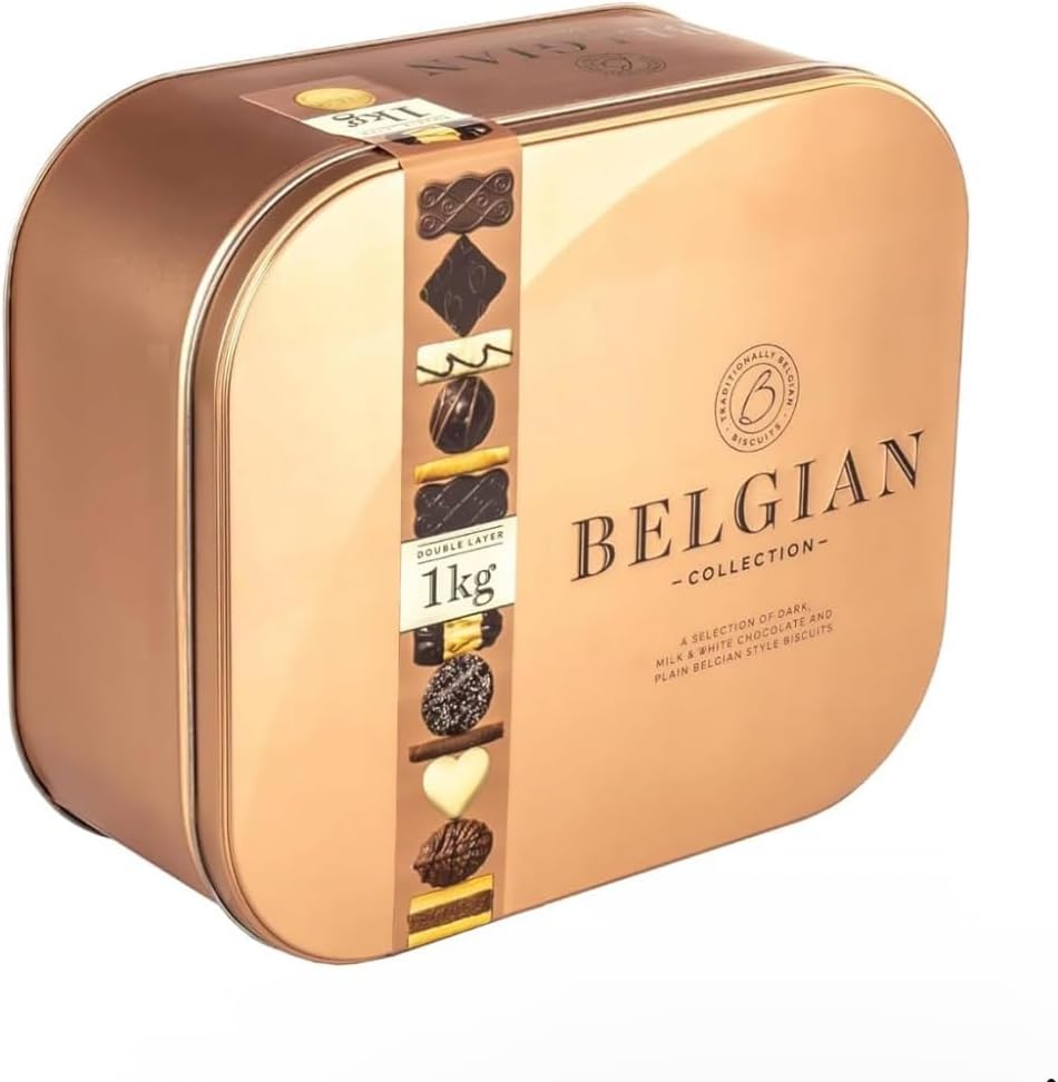 M&S Belgian Collection Luxury Biscuit Tin, Dark, Milk & White Chocolate ...