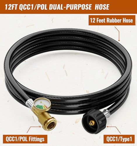 CALPOSE 12 FT Propane Extension Hose with Gauge, Propane Hose Include ...