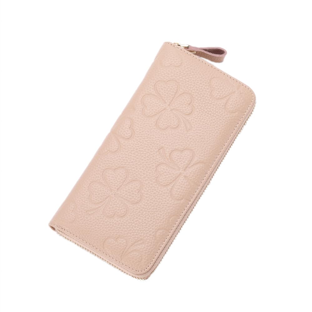 Amazon | [CHAMESH] 【訳あり】長財布 レディース 本革 スキミング防止 長財布 花柄 財布 四つ葉 (ヌードカラー ...