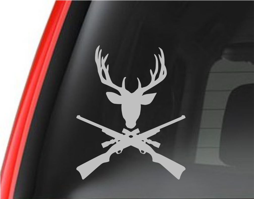 Amazon.com: Hunting decal, deer head with rifles as cross bones, set of ...
