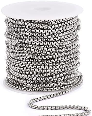 33 Feet Stainless Steel Rolo Box Chain, 2.5mm Wide 304 Stainless Steel ...