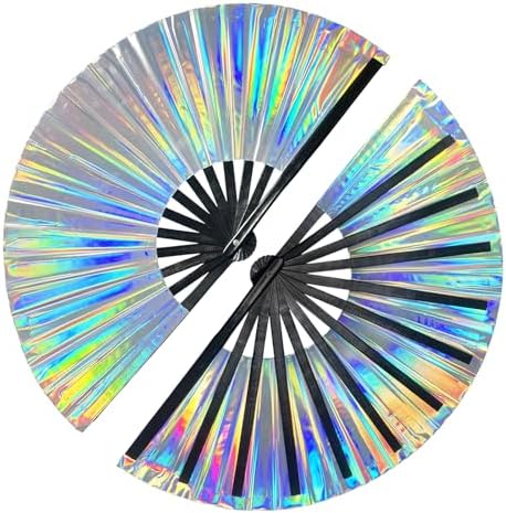 Amazon.com: Burbell 12 Pcs Large Holographic Folding Hand Fan ...