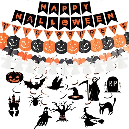 AMLOOPH Reusable Halloween Decor - Happy Halloween Banner, Hanging ...