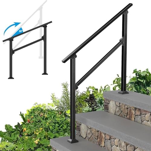 WUDLEP 3-Step Iron Handrails for Outdoor Steps, 30° Adjustable Height ...