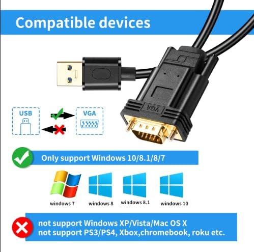 USB to VGA Adapter Cable,USB 3.0 to VGA Male to Male Cord 1080P @ 60Hz ...
