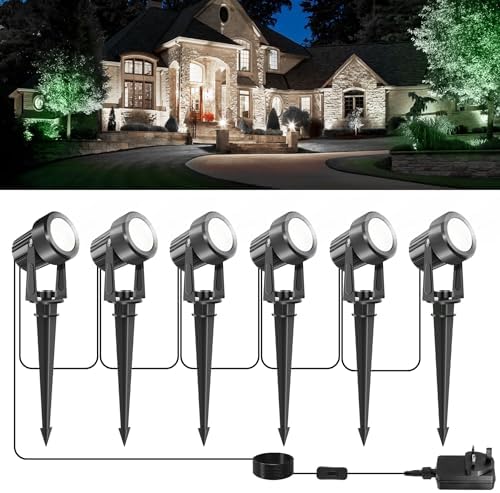 IRISECO 6-1 Garden Spotlights Mains Powered, 21M Outdoor Spot Lights ...