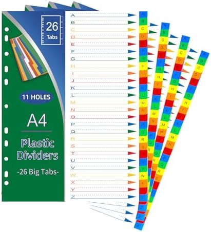 Amazon.com : COSHEHKG 4Pcs Binder Dividers A4, 26 Tabs A-Z Subject File ...
