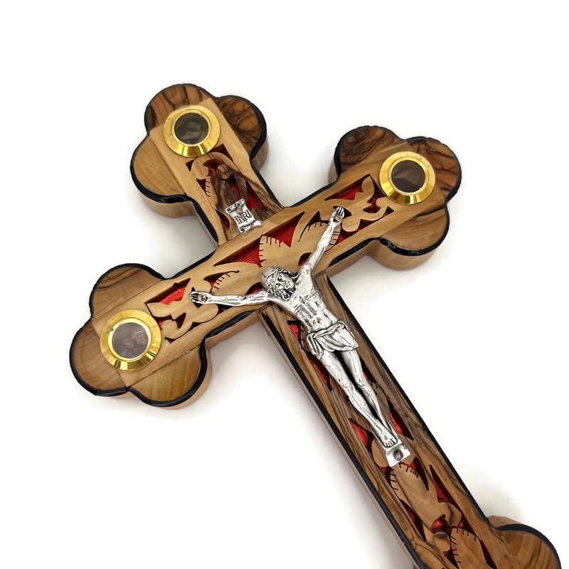 Catholic Crucifix for Wall With Mother of Pearl, Olive Wood Cross Wall ...
