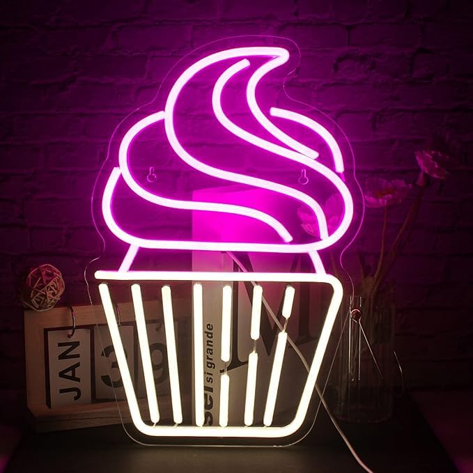 Buy Cupcake Neon Sign Led Pink Warm White Neon Lights for Wall Decor ...