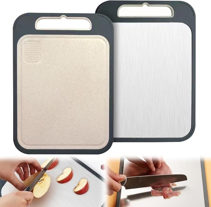 Buy Whixant Double Sided Wheat Straw Chopping Board, Stainless Steel ...