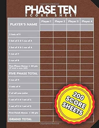 Phase Ten Score Sheets: 200 Sheets - Phase 10 Card Game: Amazon.co.uk ...