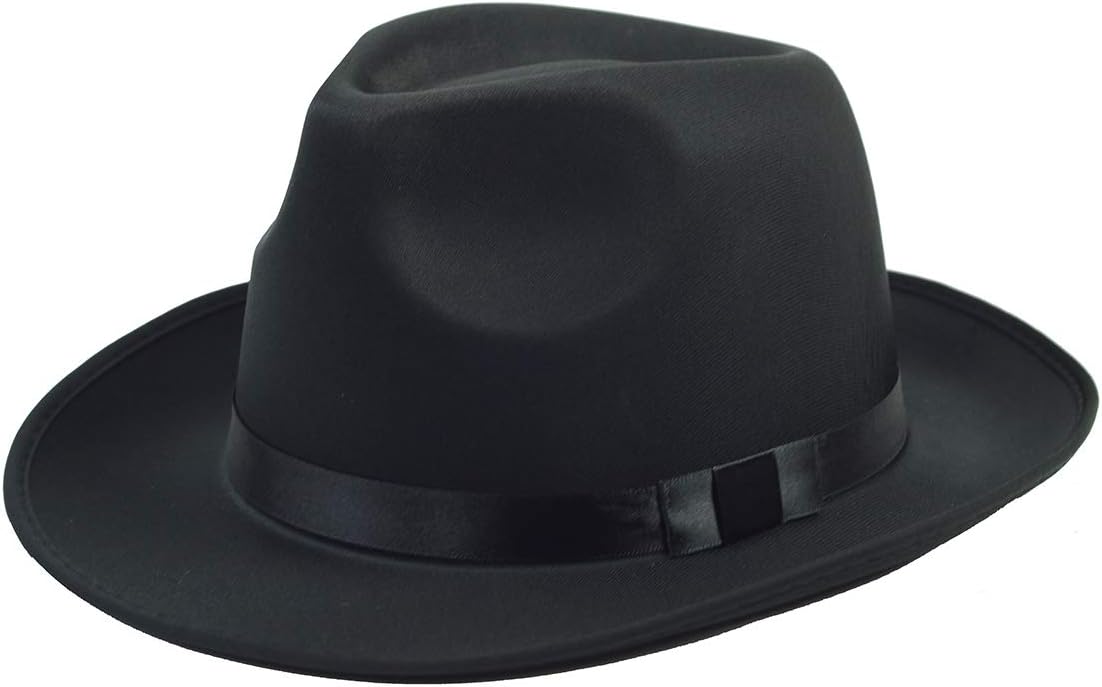 TG,LLC Treasure Gurus Men's Black Satin Gangster Fedora Brim Hat Dress ...