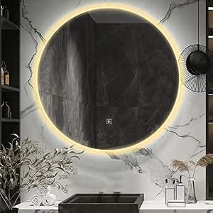 Amazon.com: Round LED Lighted Bathroom Backlit Mirror Wall-Mounted ...