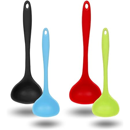 Soup Ladle, 4 Pieces Silicone Ladle Non-Stick Silicone Ladle Spoon Long ...