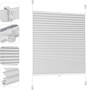 Sekey Pleated Blind No Drilling 75 x 100 cm Easy to Install Opaque Roller Blind for Windows ...