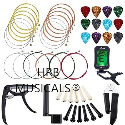HRB MUSICALS® 50 Pcs Guitar String Tool Kit - 3 Guitar Strings, 1 Tuner ...