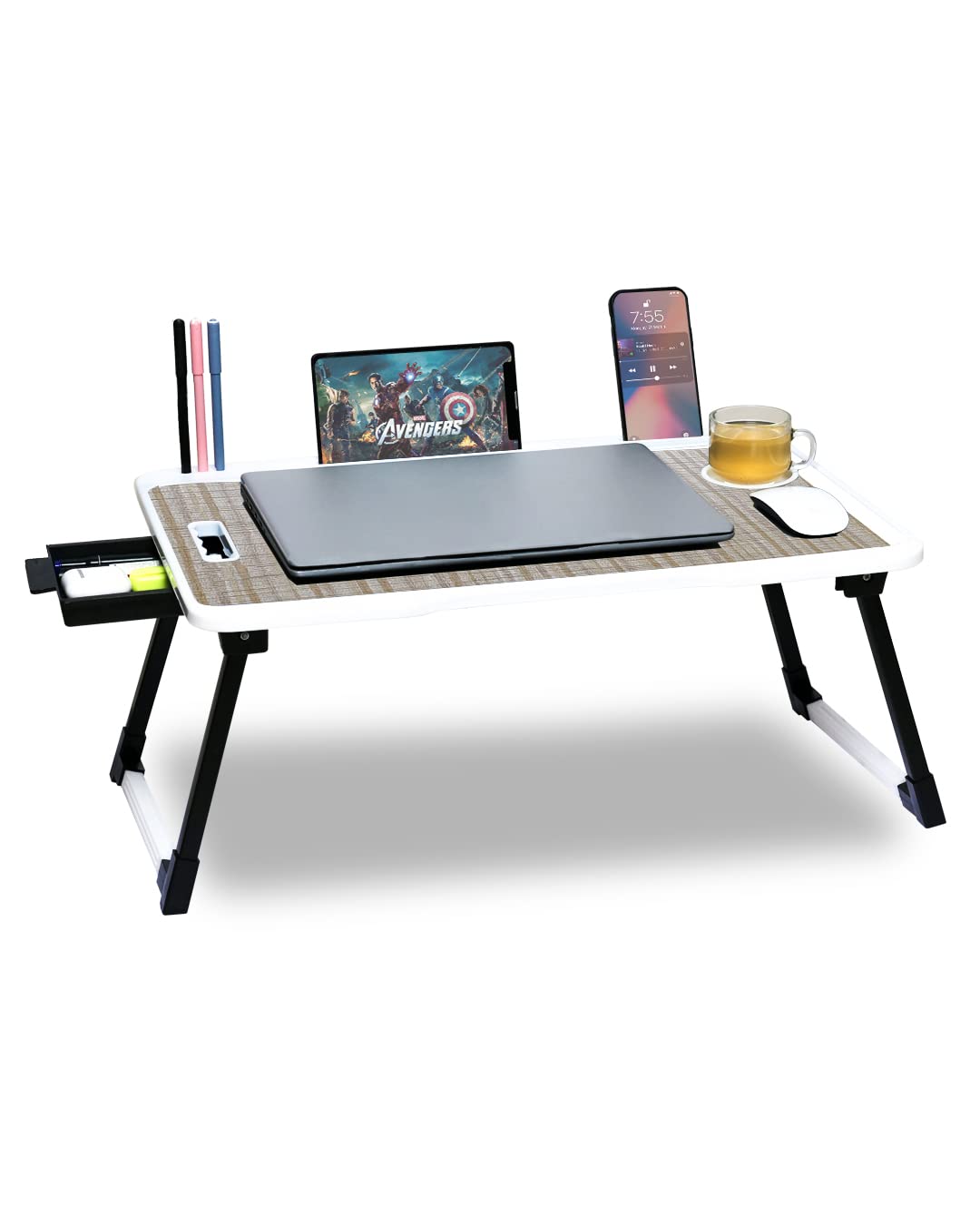 Kitchoff Multipurpose Foldable Laptop Table with Cup Holder | Drawer ...