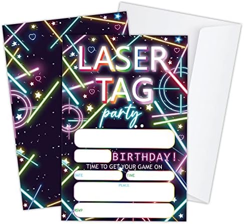 Amazon.com : haipino Laser Tag Birthday Invitations, Neon Glow Party ...