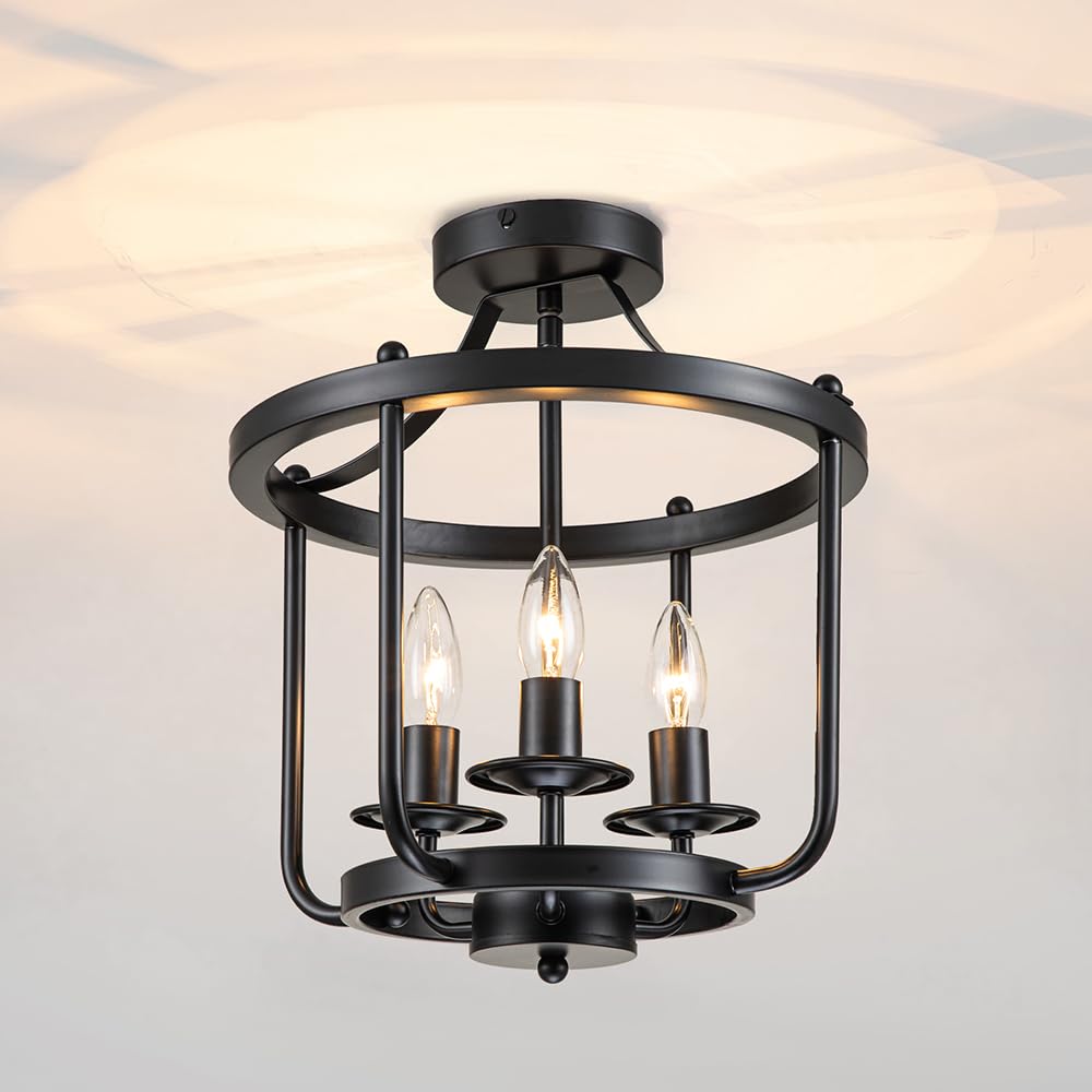 LMSOD Farmhouse Semi Flush Mount Ceiling Light Fixtures, 3-Light ...