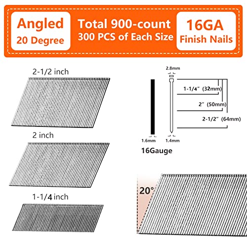 Snapklik.com : SITLDY 16 Gauge Angled Finish Nails, 20-Degree, 900-Pack