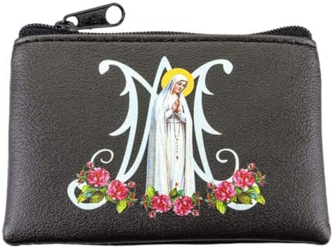 Amazon.com: Needzo Our Lady of Fatima Black Leatherette Rosary Pouch with Zipper Closure ...