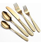 Amazon.com: Gold Hammered Silverware Set, 20-Piece Heavy Duty Stainless ...