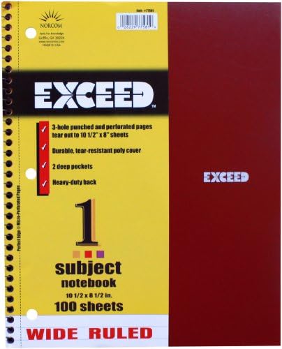 Amazon.com : Norcom Exceed Wide Ruled Notebook, 10.5 x 8.5 Inches, 100 ...