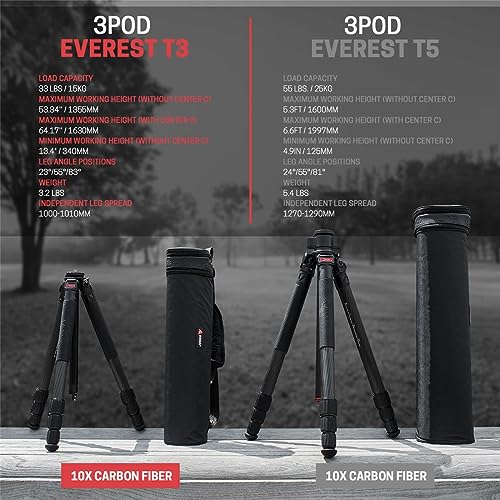 3Pod Everest T3 4-Section Carbon Fiber Tripod for Camera, Compact ...