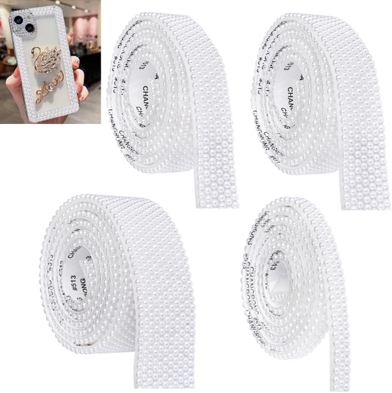 Amazon.com: 4 Rolls Pearl Beaded Ribbon, BetterJonny Width 0.4/0.8/1.2 ...