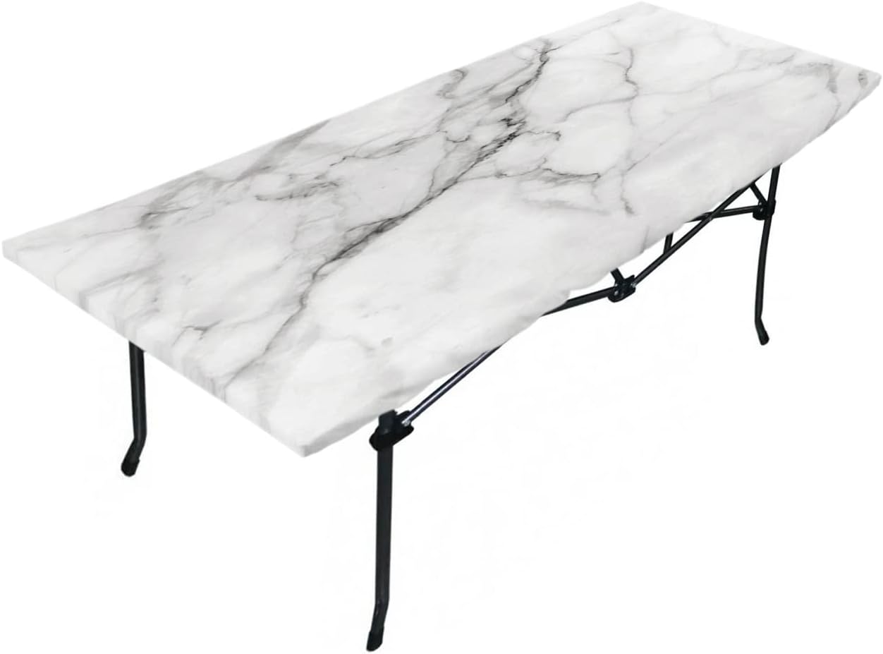 Amazon.com: Fitted Table Cover for 4ft Rectangle Tables White Abstract ...