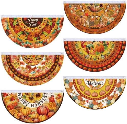 Amazon.com : 4 Pack Hello Fall Fan Flag Pumpkin Patch Bunting Flag ...