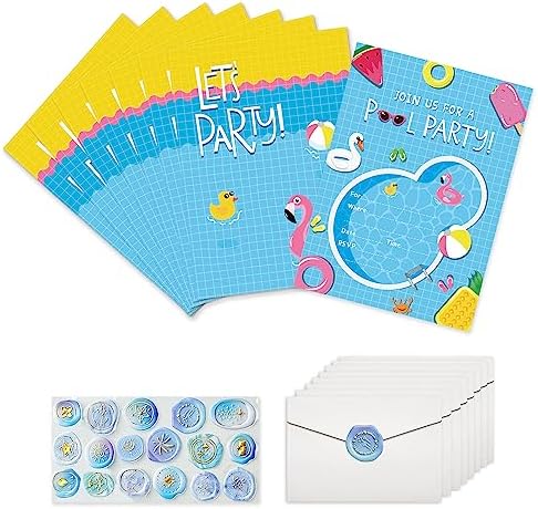 Pool Party Invitation Cards, 15 Pack Birthday Party Invitations, Summer ...