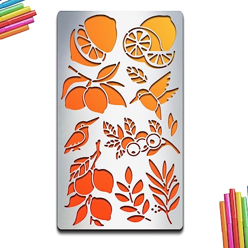 MAYJOYDIY Lemon Bird Metal Stencils Lemon Journaling Metal Stencils ...
