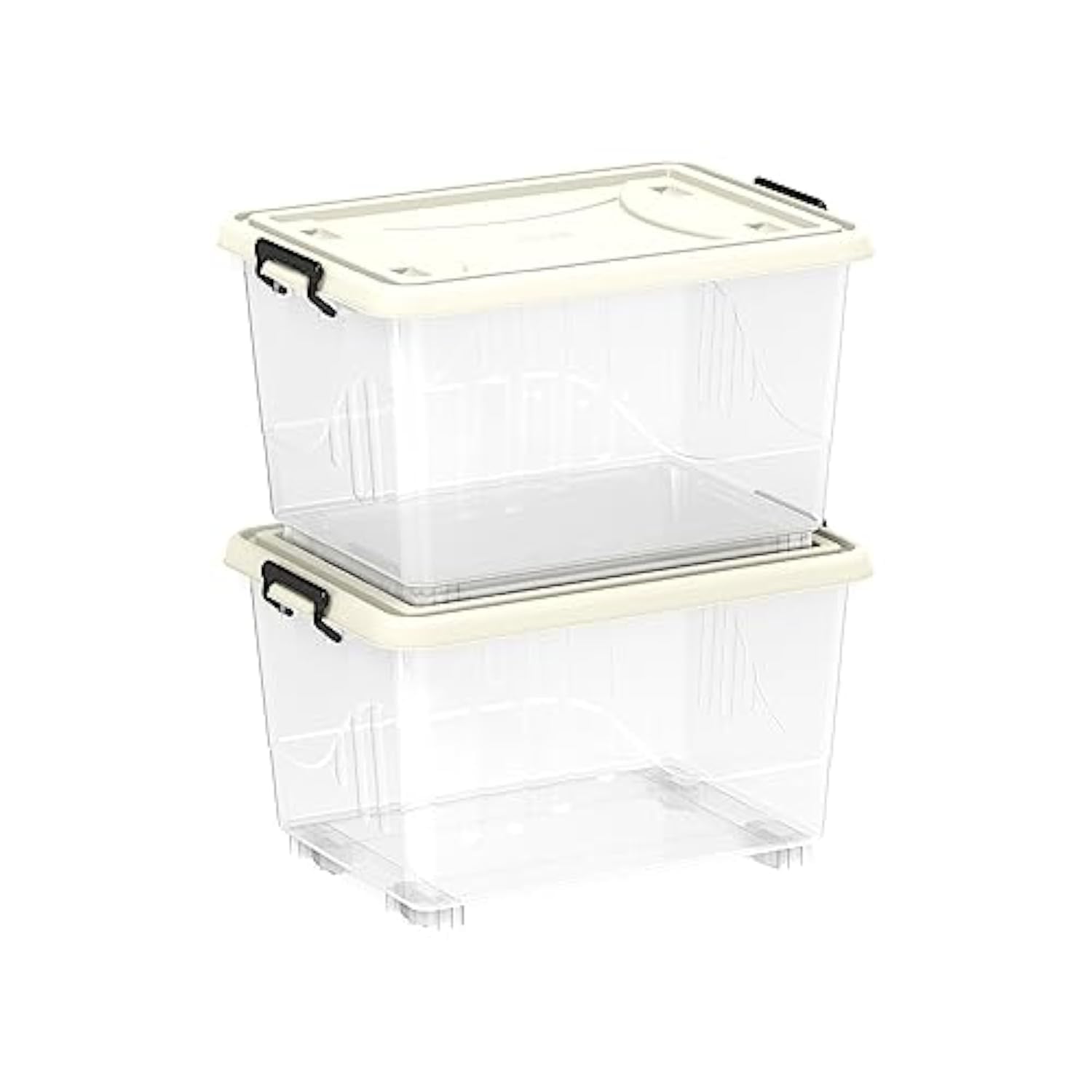 Cosmoplast 55L Clear Plastic Storage Box with Wheels & Lockable Lid Set ...