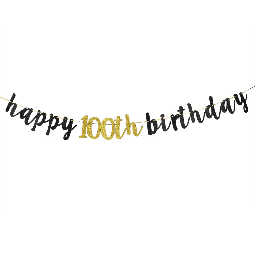 Buy Happy 100th Birthday Banner, Black Glitter 100th Anniversary Cheers ...