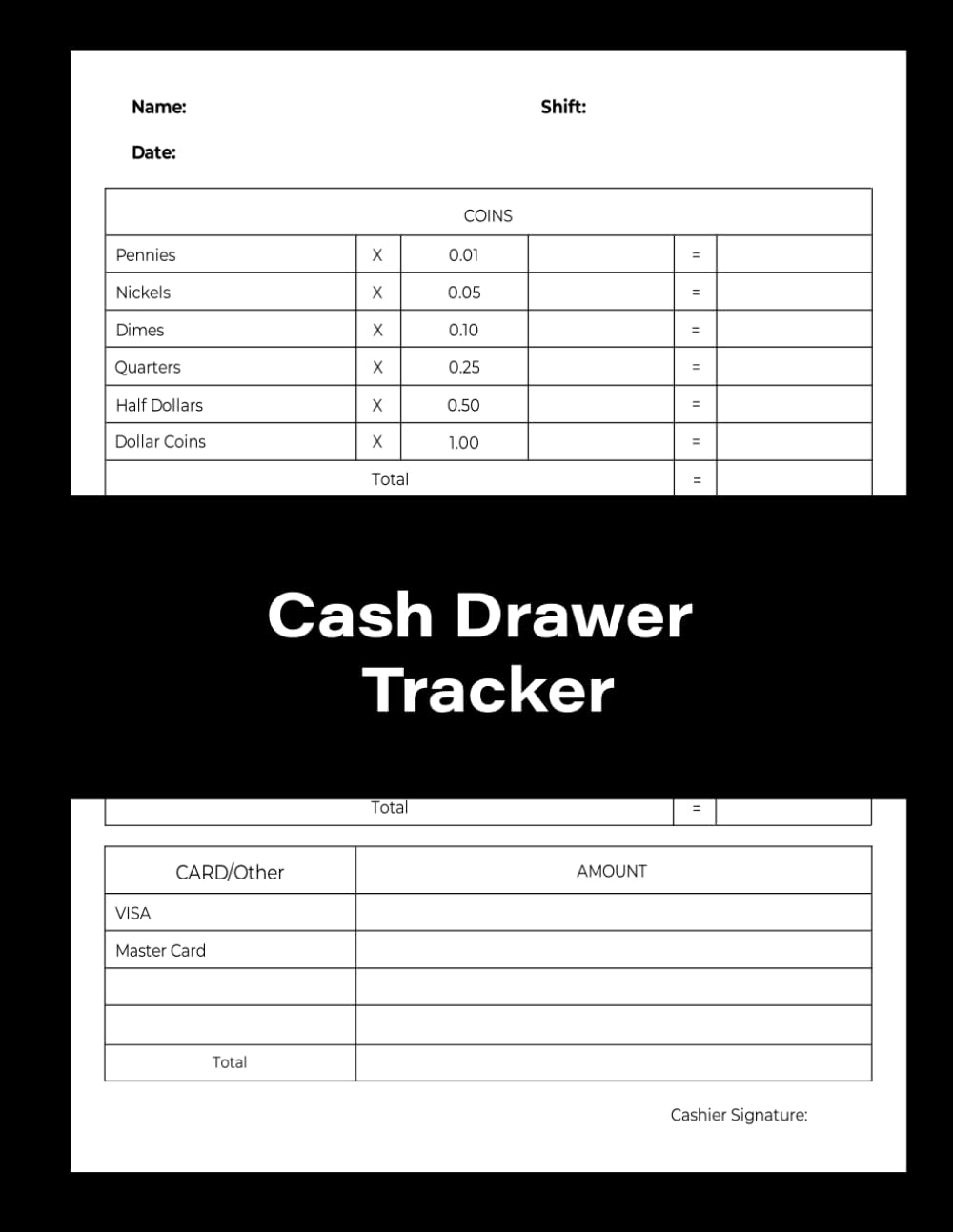 Cash Drawer Tracker: Large Cash Drawer Tracker To Record The Inflow And ...