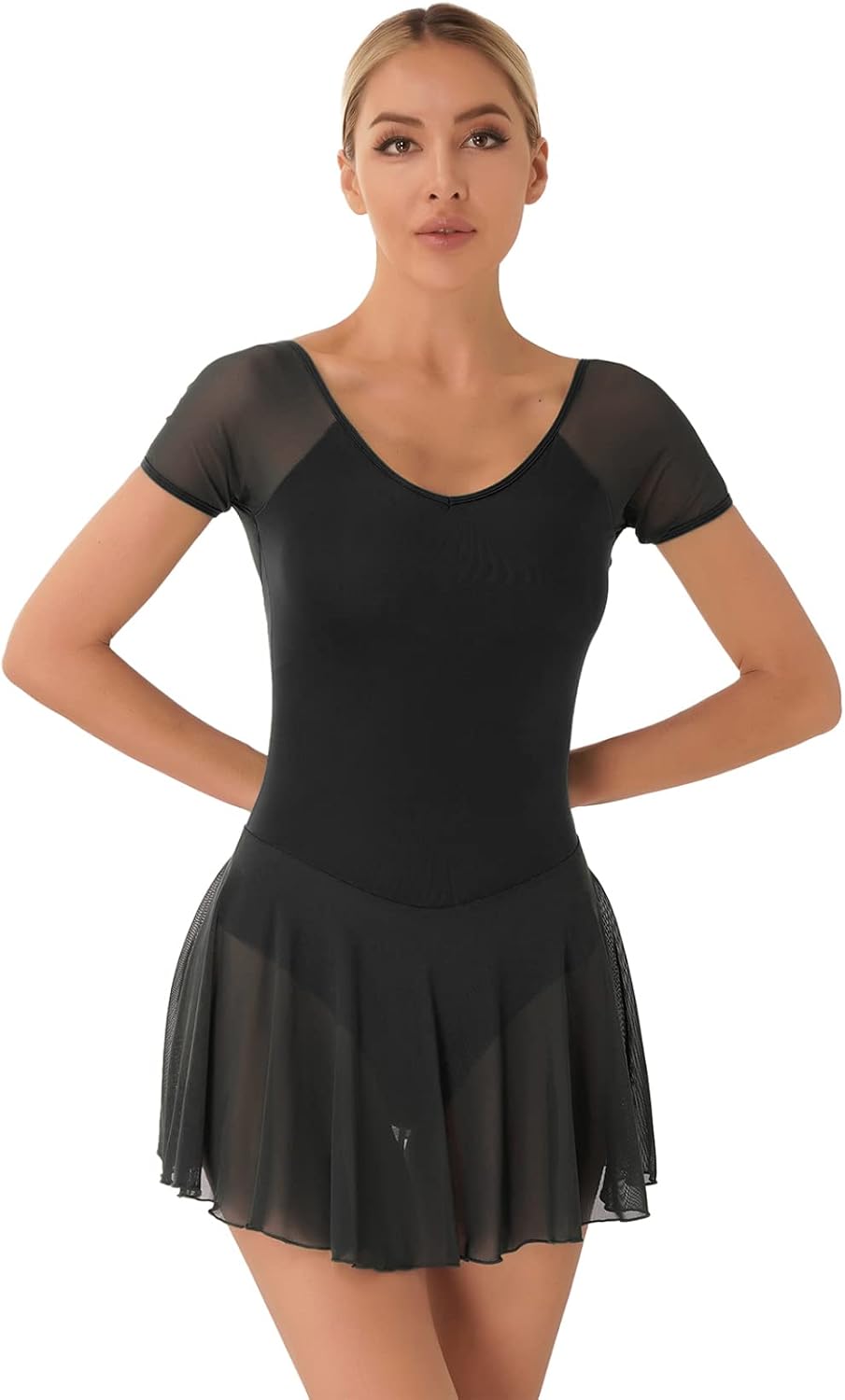 Amazon.com: Loyan Women's Adult Short Sleeve Ballet Dance Dress ...