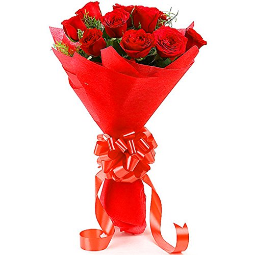Florazone Deep Fresh Flowers Bunch of 12 Red Roses Bouquet : Amazon.in ...