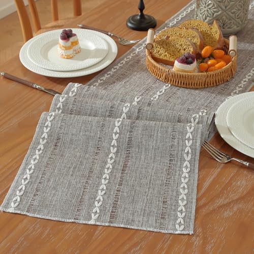 Amazon.com: Niviy Brown Boho Cotton Linen Table Runner, Farmhouse Woven ...