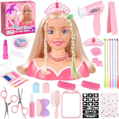 Amazon.com: KUBUSFLY 44Pcs Hair Styling Doll Head Toys for Girls, Kids ...