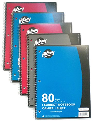 Hilroy 1 Subject Wide Ruled Spiral Notebook 80 Pages 10.5" x 8" Pack of ...