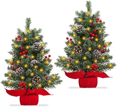 Amazon.com: 2 Pack 24 Inch /2FT Tabletop Christmas Tree, Snowy Flocked ...