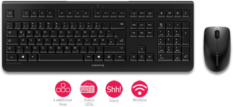 CHERRY DW 3000, Wireless Desktop Set, UK Layout (QWERTY), 2.4 GHz RF ...