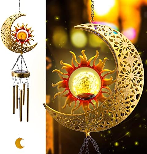 Amazon.com : Cheri Bliss Sun Moon Solar Wind Chimes for Outside Crackle ...